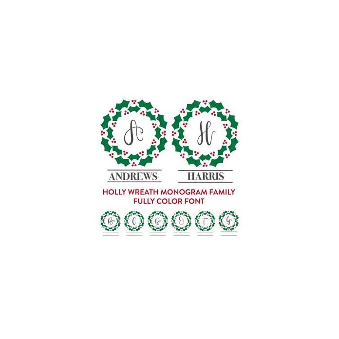 holly wreath monogram family full color font