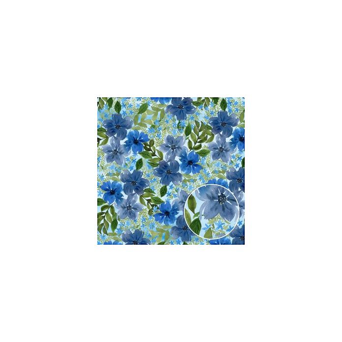 Blue Grey Watercolor Flowers Background Pattern