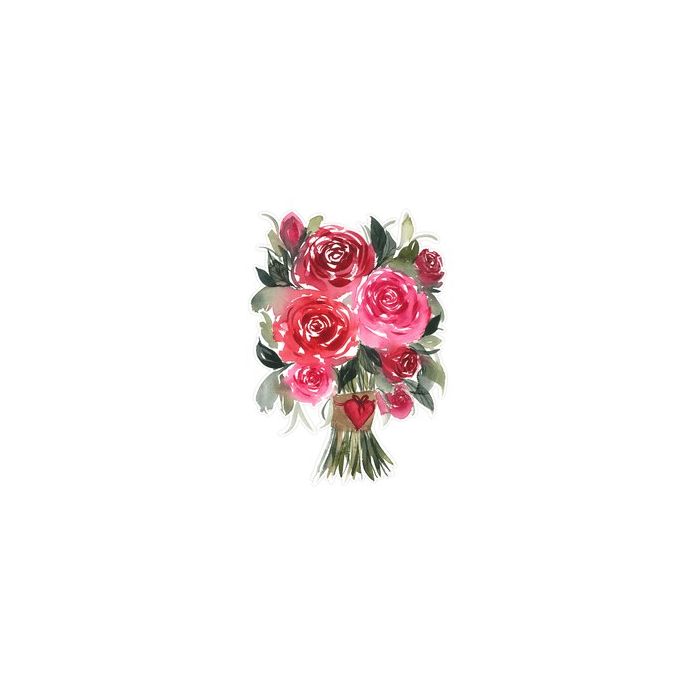 Red Pink Watercolor Roses Bouquet for Valentines Mothers Day Print and