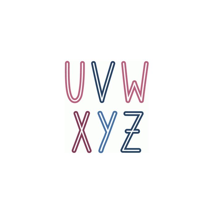 skinny outline alphabet u-z