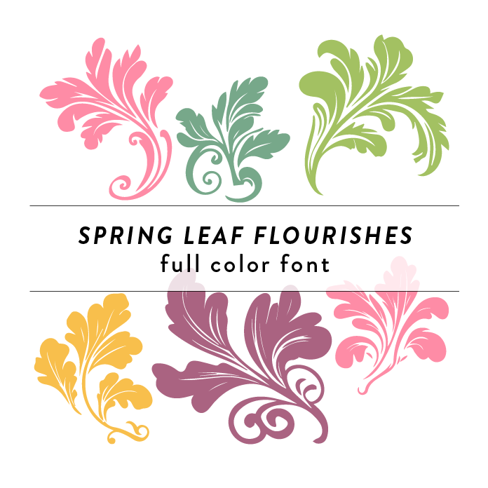 Spring Leaf Flourishes Full Color Font|D-1256438