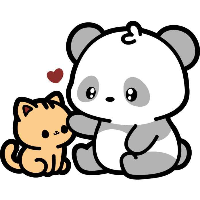 panda petting a cat friend