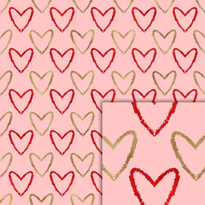 hearts red gold foil style pattern|D-1238881