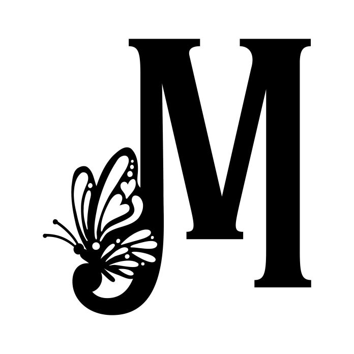 Letter M Monogram with Monarch Butterfly Accent|D-1239043