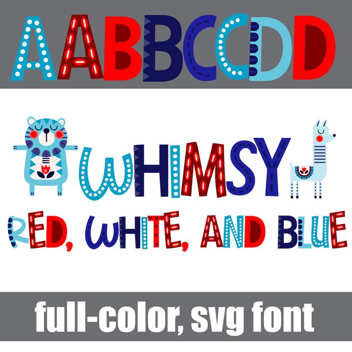 Whimsy Red, White and Blue Color Font